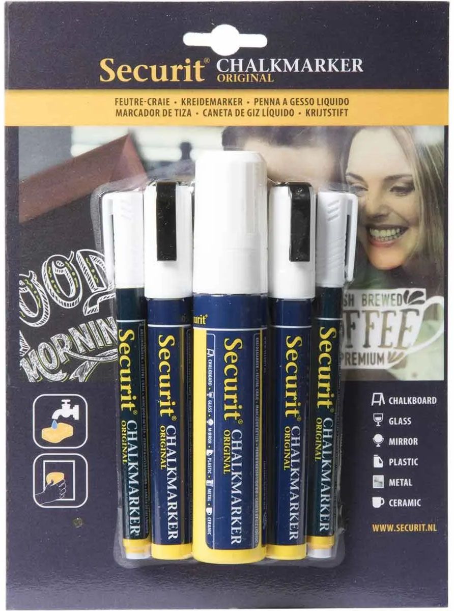 Securit Liquid Chalk Markers White Pack of 5 - Majisign