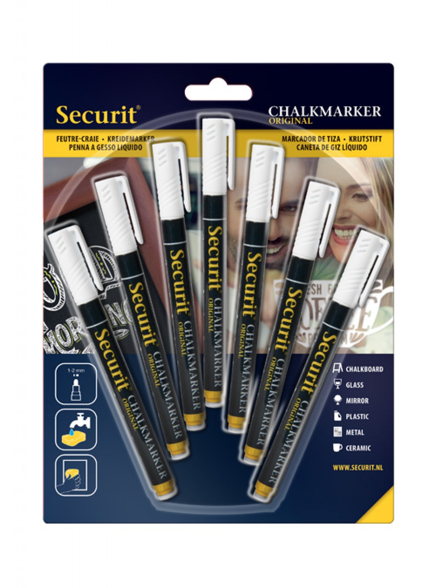 Securit® Small Chalk marker / Chalk Pens: Pack of 7 - Majisign